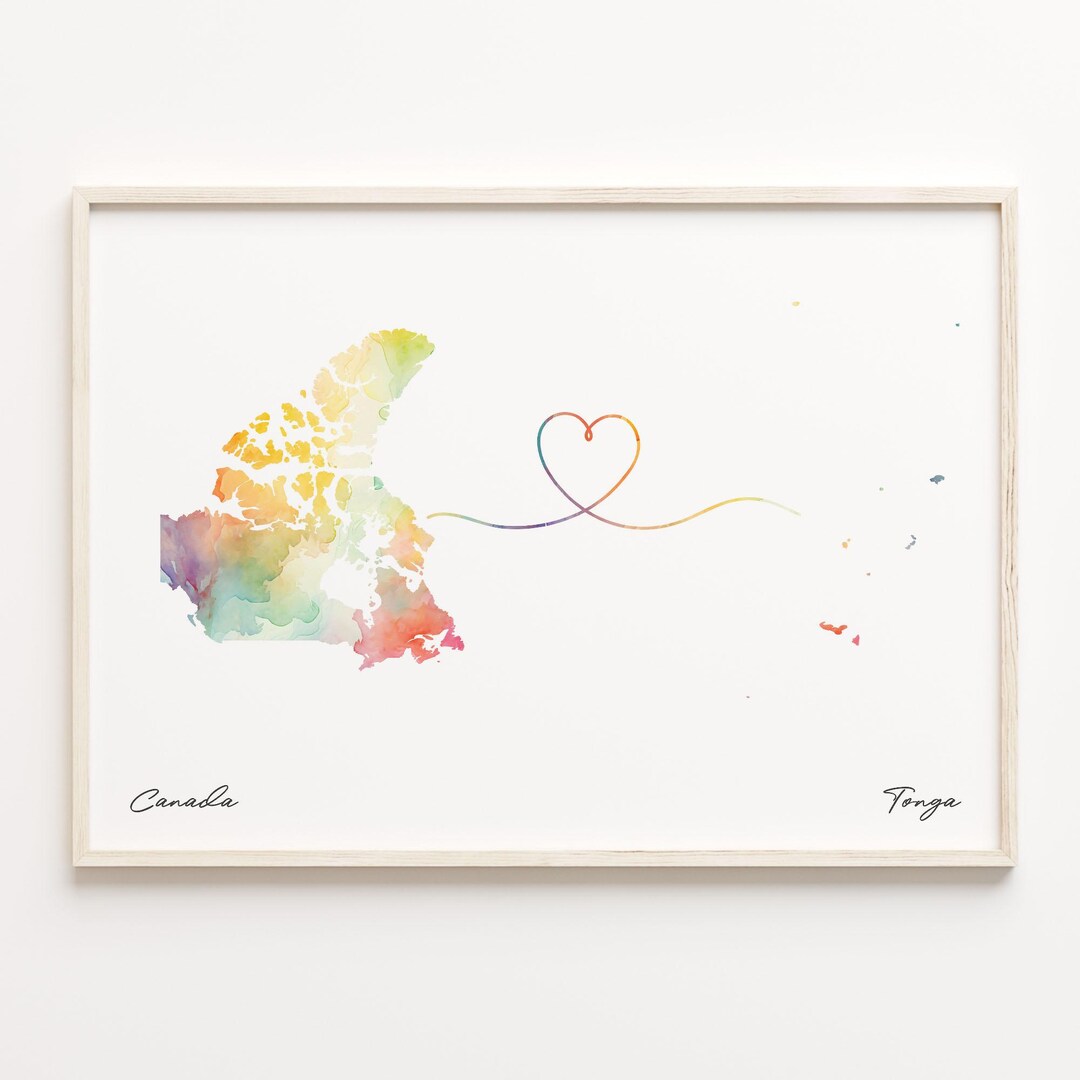 Canada to Tonga Print, Watercolor Map Poster, Togolese Gift, Travel ...