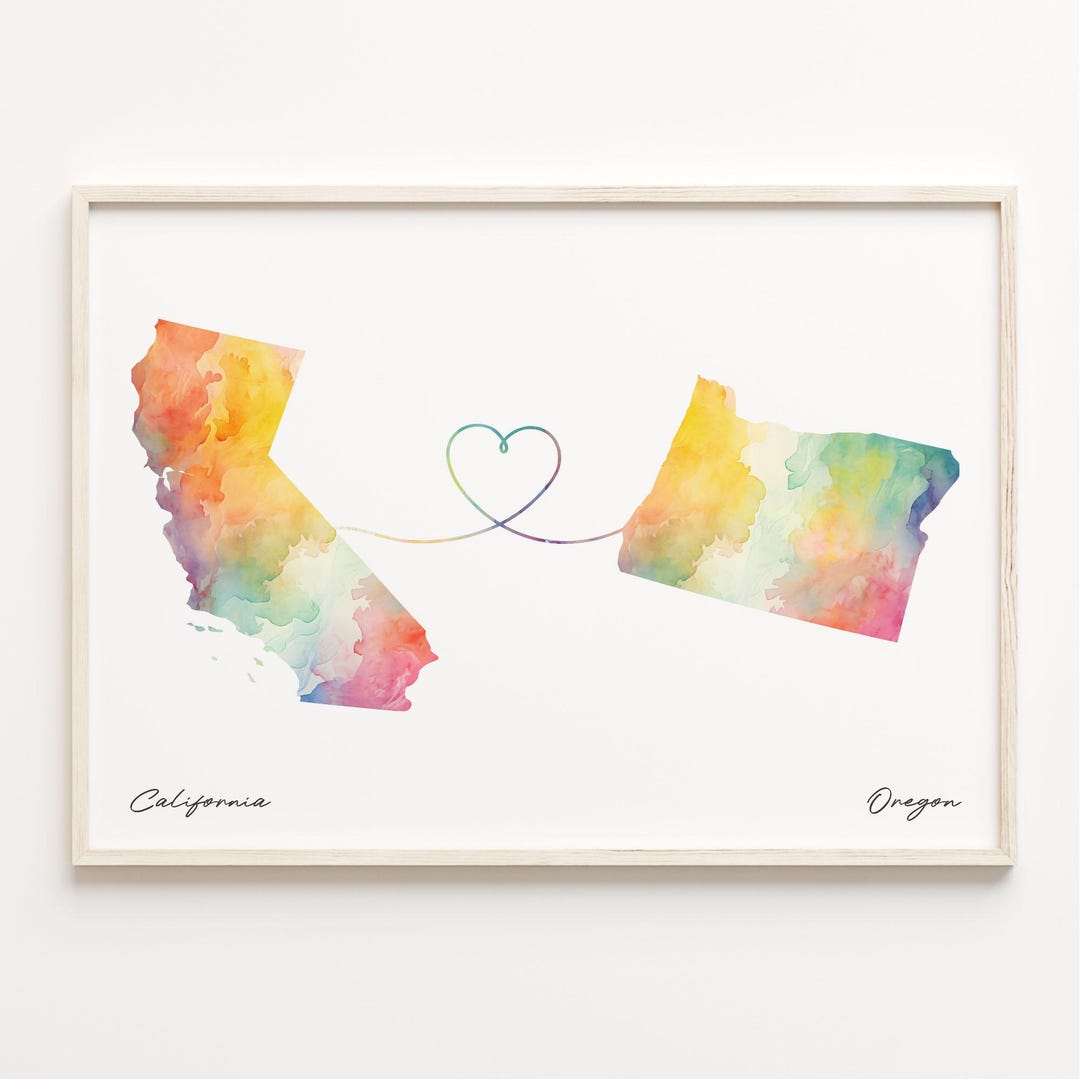 California to Oregon Print, Watercolor Map Poster, Oregonian Gift ...