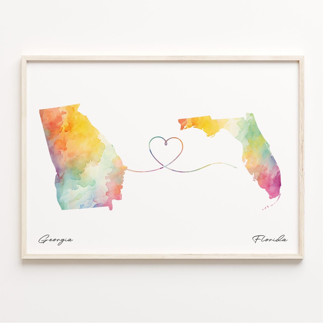 Georgia to Florida Print: Watercolor State Map Art - Etsy