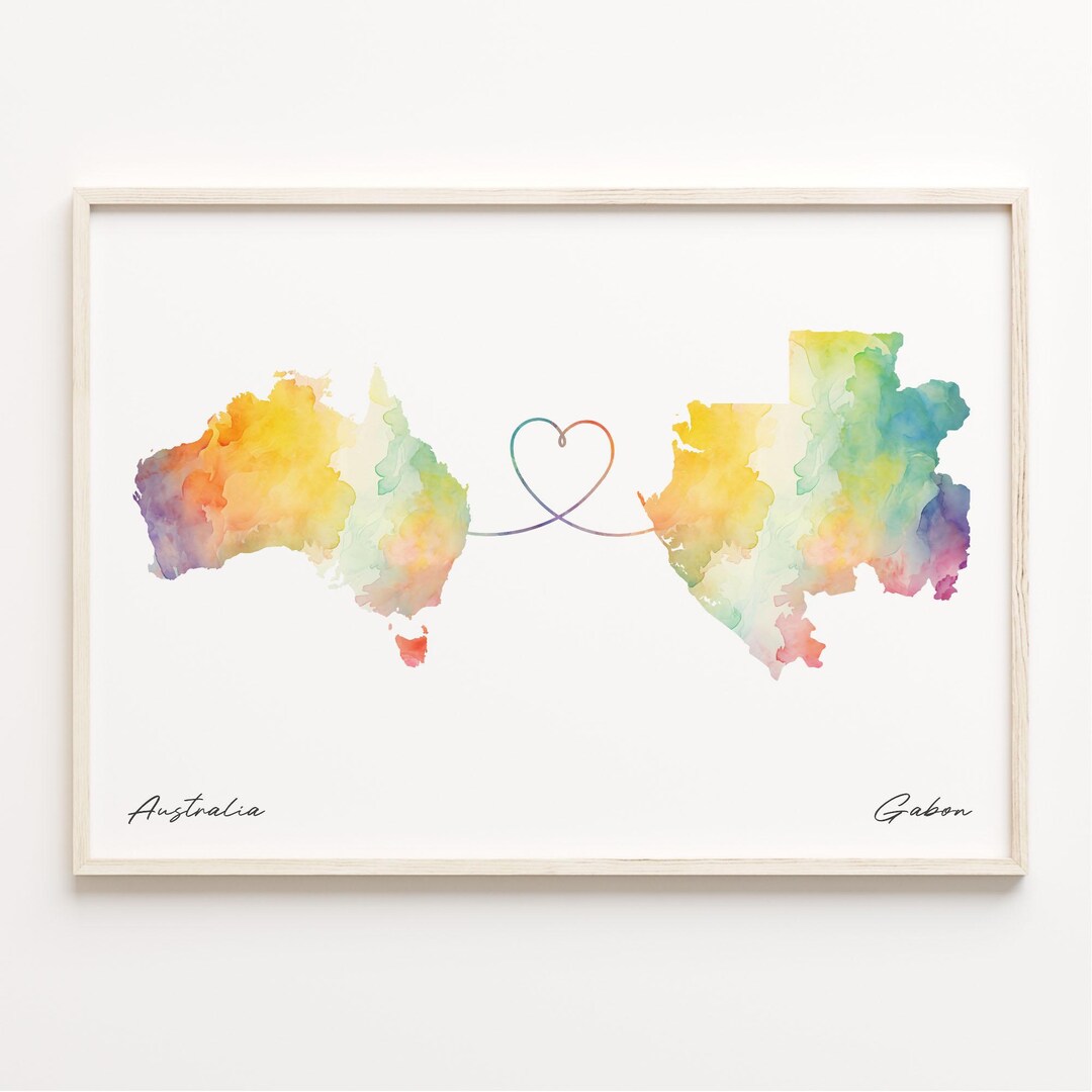 Australia to Gabon Print, Watercolor Map Poster, French Polynesian Gift ...