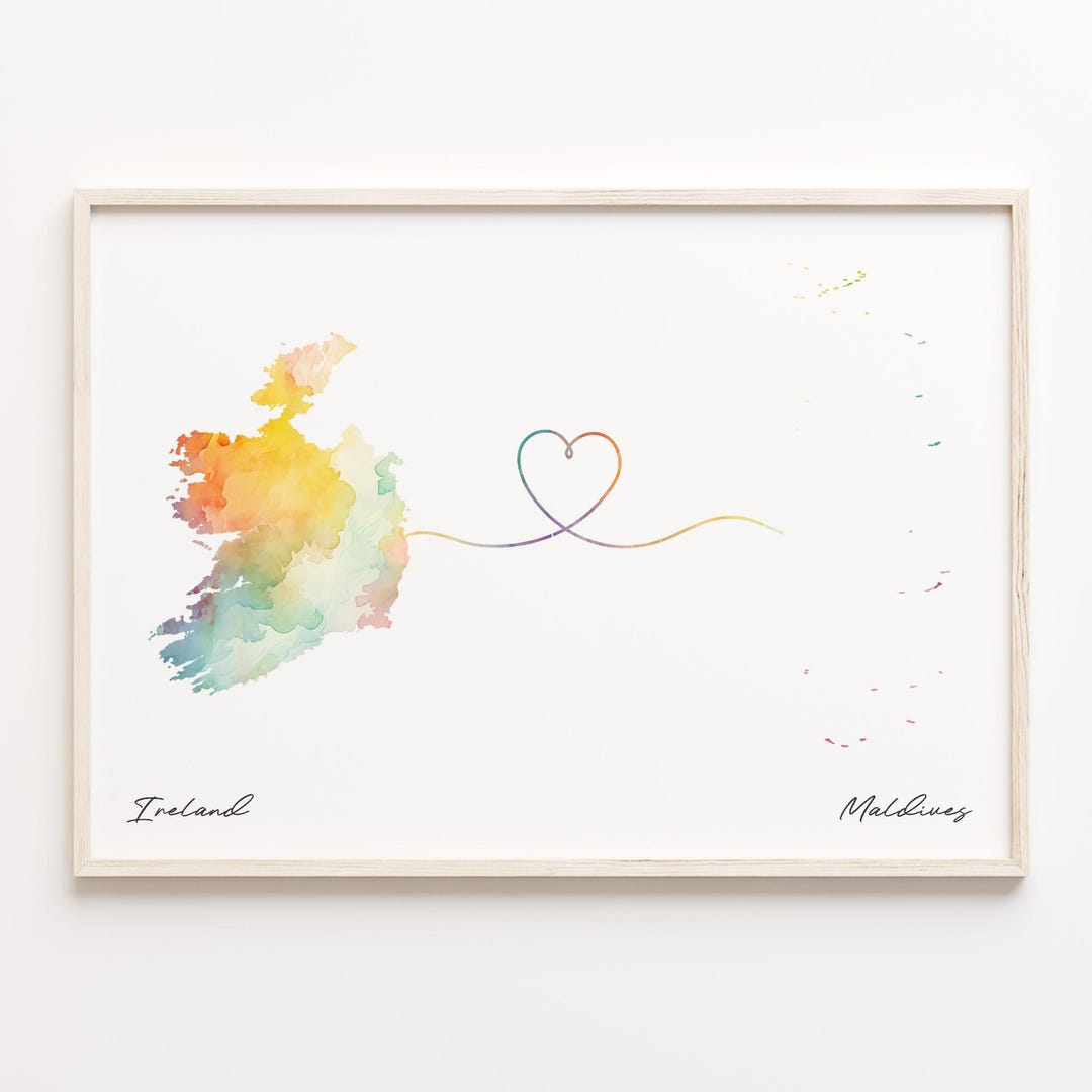 Ireland to Maldives Print, Watercolor Map Poster, Malaysian Gift ...