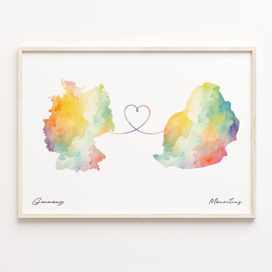 Germany to Mauritius Print: Watercolor Map, Borderless Love Gift - Etsy
