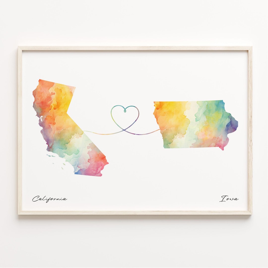 California Iowa Watercolor Map Print: Borderless Love - Etsy