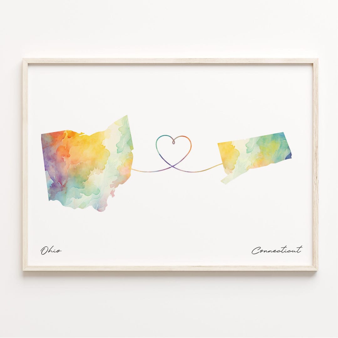 Ohio to Connecticut Print, Watercolor Map Poster, Connecticuter Gift ...