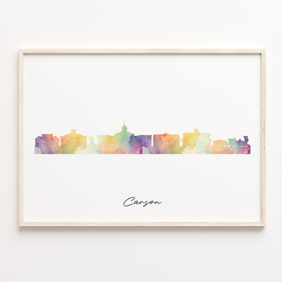 Carson Skyline Print, Watercolor Cityscape, United States Wall Art ...