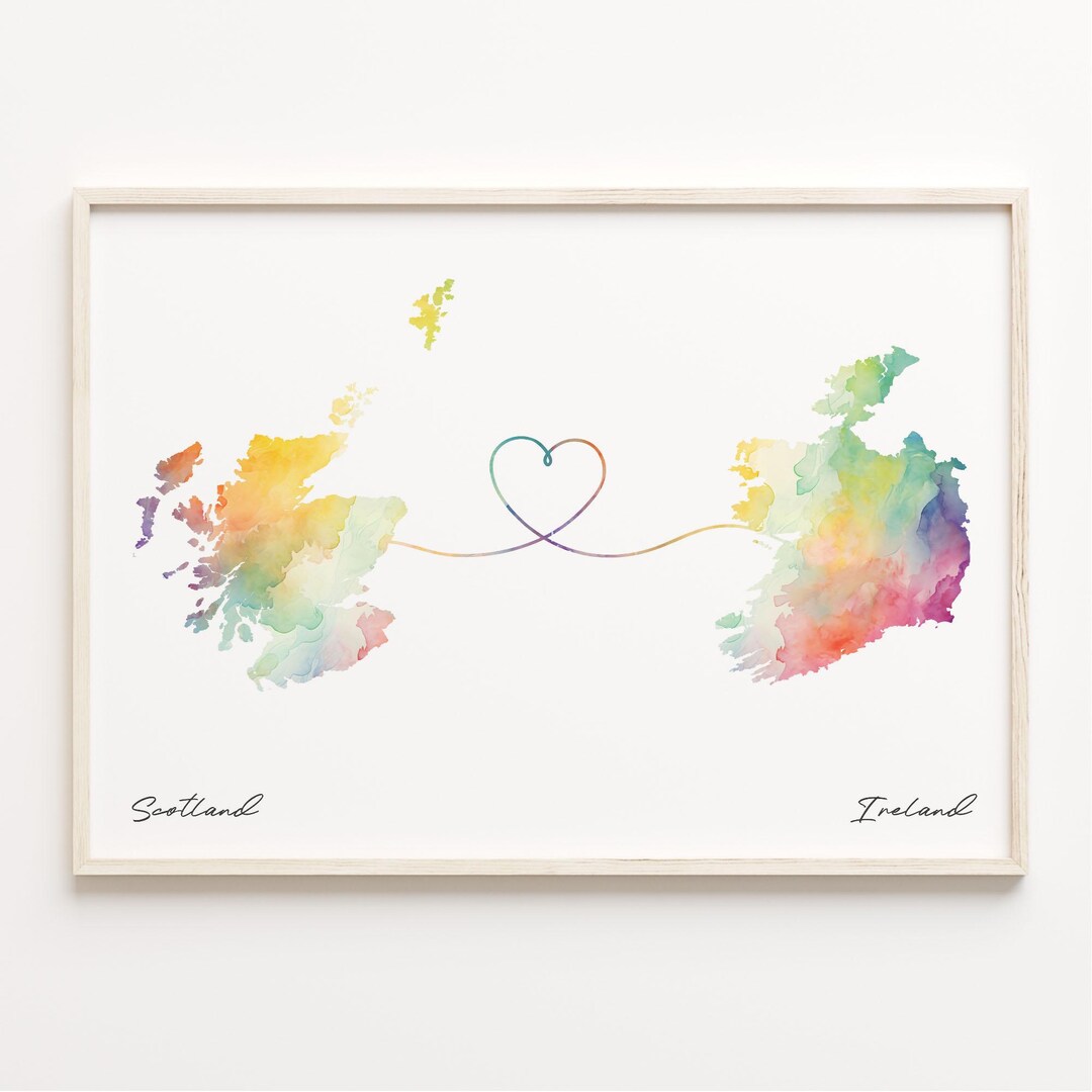 Scotland to Ireland Print, Watercolor Map Poster, Irish Gift, Travel ...