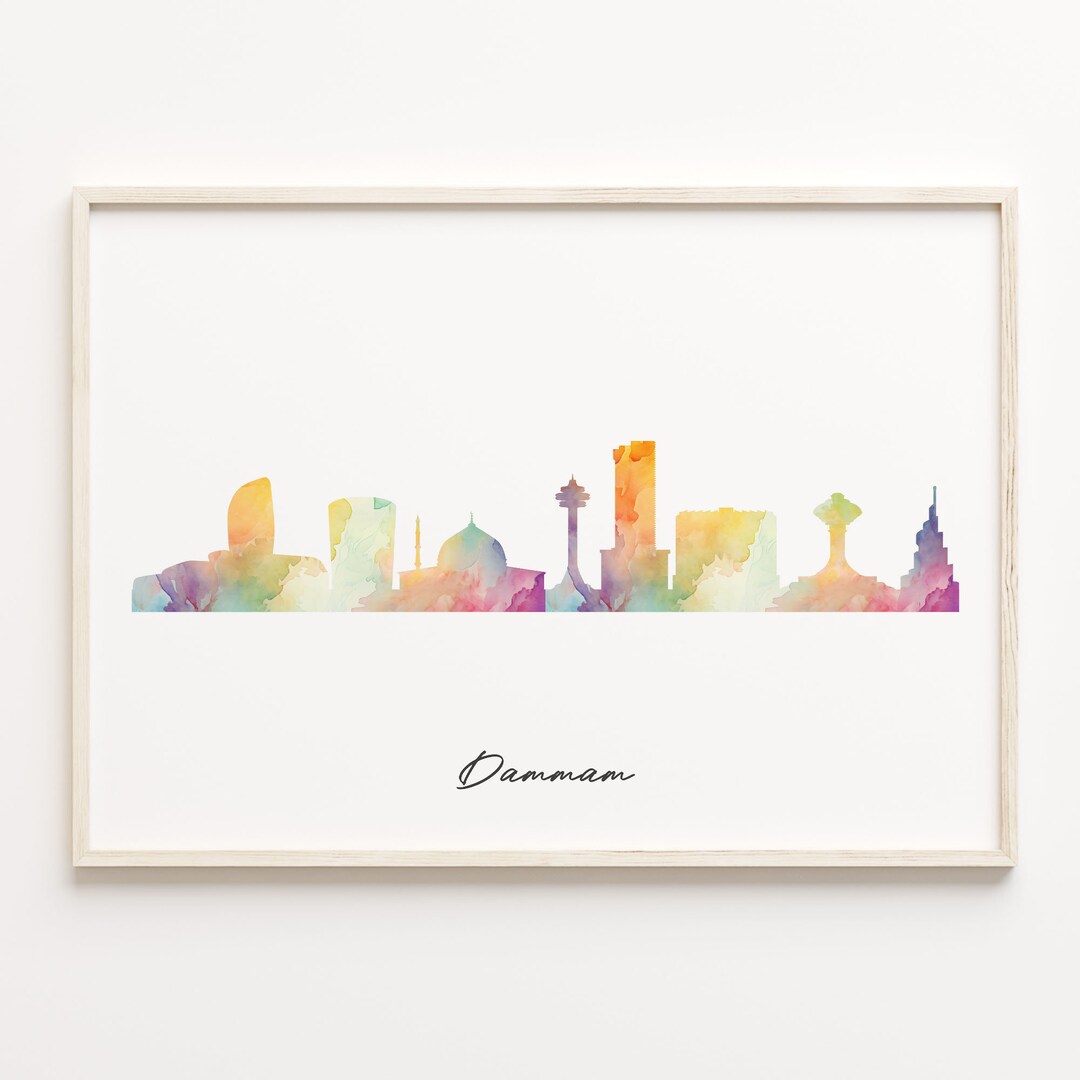 Dammam Skyline Print, Watercolor Cityscape, Saudi Arabia Wall Art ...