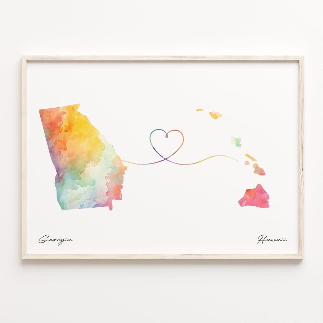 Georgia to Hawaii Print: Watercolor Map, Travel Wall Art - Etsy