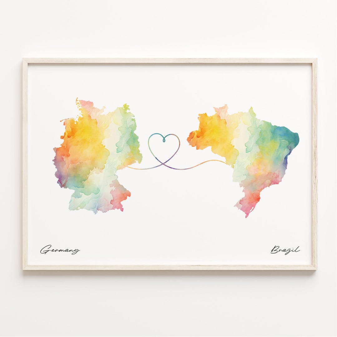 Germany to Brazil Print, Watercolor Map Poster, Brazilian Gift, Travel ...