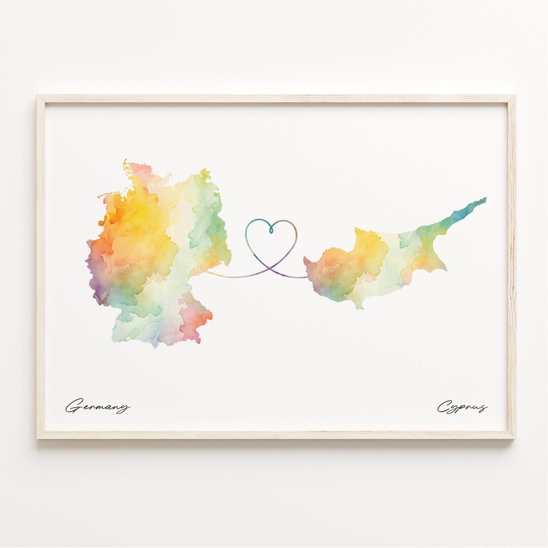 Germany to Cyprus Print, Watercolor Map Poster, Cypriot Gift, Travel ...