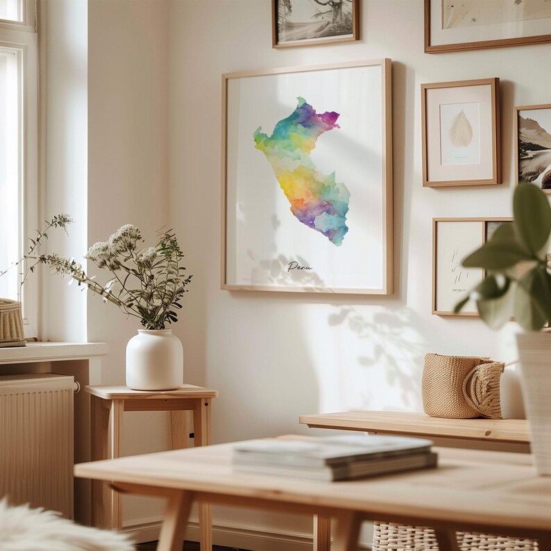 Peru Watercolor Map Print: Vibrant Peruvian Wall Art - Etsy
