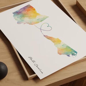 Ohio to North Carolina Watercolor Map Print: Long Distance Friendship ...
