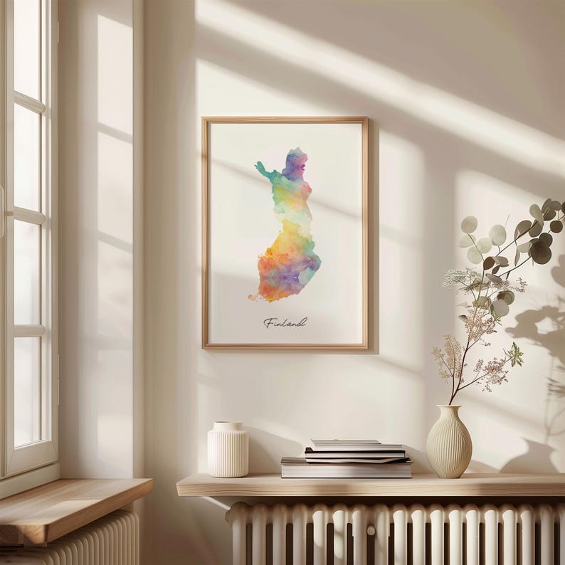 Finland Watercolor Map Art Print: Vibrant Finnish Wall Decor - Etsy