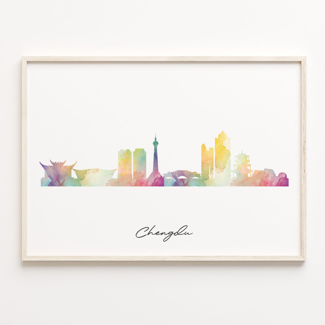 Chengdu Skyline Print, Watercolor Cityscape, China Wall Art Poster ...