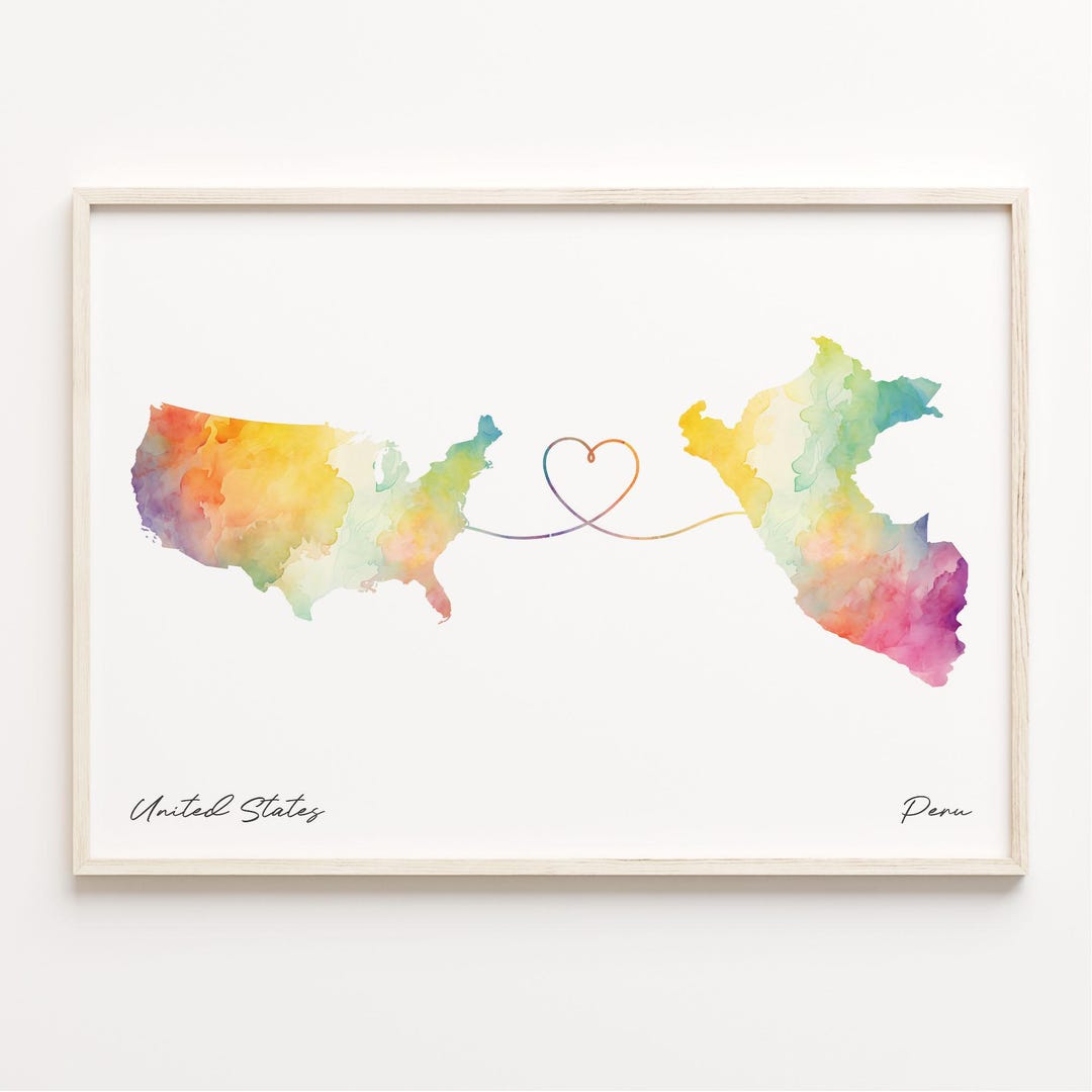 US to Peru Watercolor Map Print: Country Connection Gift - Etsy