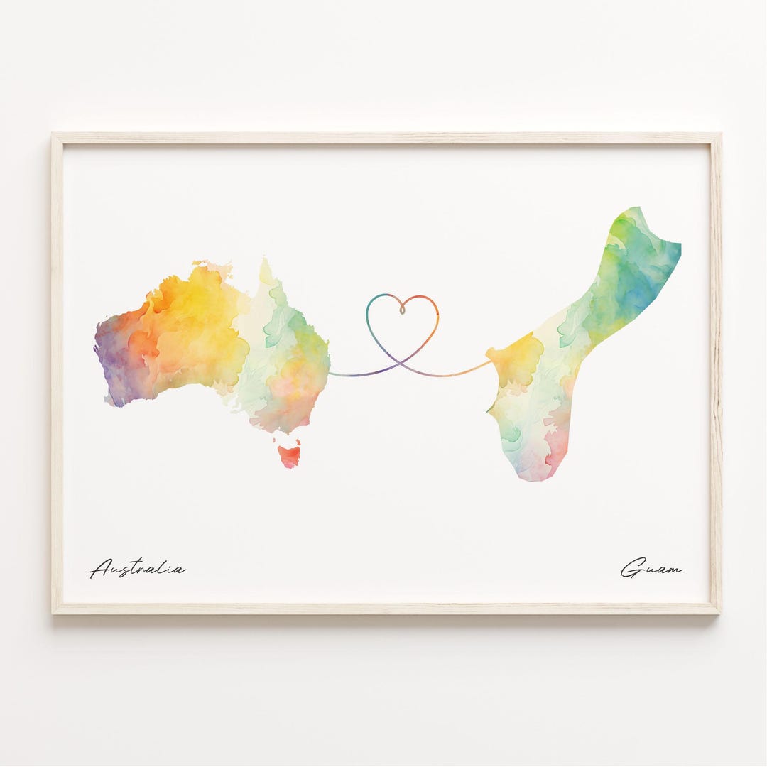 Australia to Guam Watercolor Map Print: Country Connection Art - Etsy