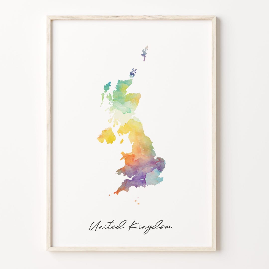 Watercolor United Kingdom Map Art Print: Vibrant GB Country Poster - Etsy