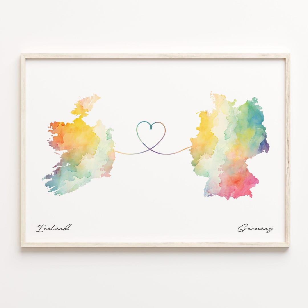 Ireland to Germany Print, Watercolor Map Poster, German Gift, Travel ...