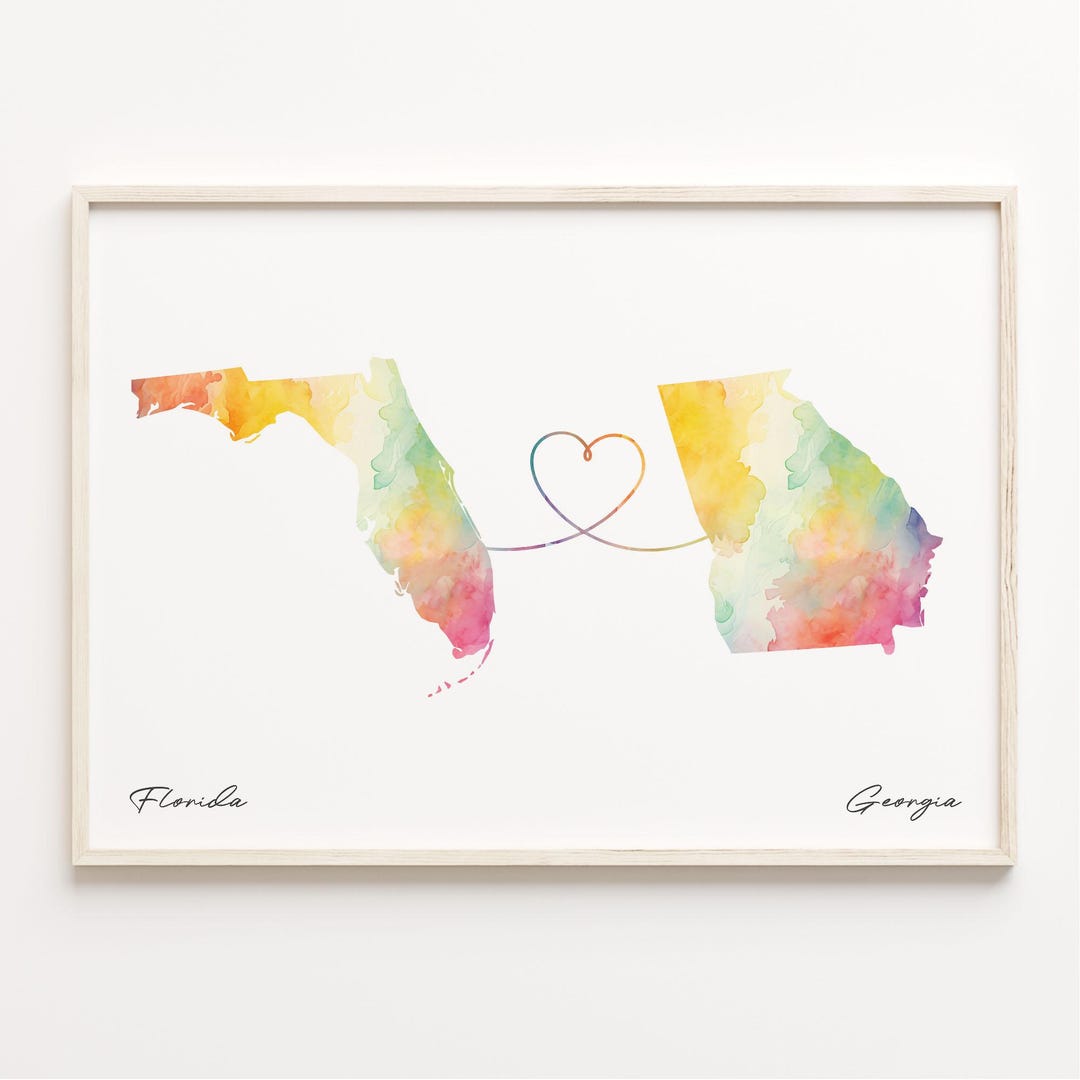 Florida to Georgia Print, Watercolor Map Poster, Georgian Gift, Travel ...