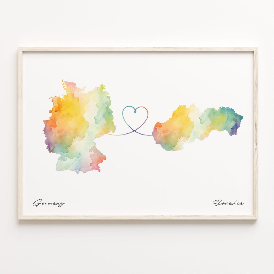 Germany to Slovakia Print, Watercolor Map Poster, Singaporean Gift ...
