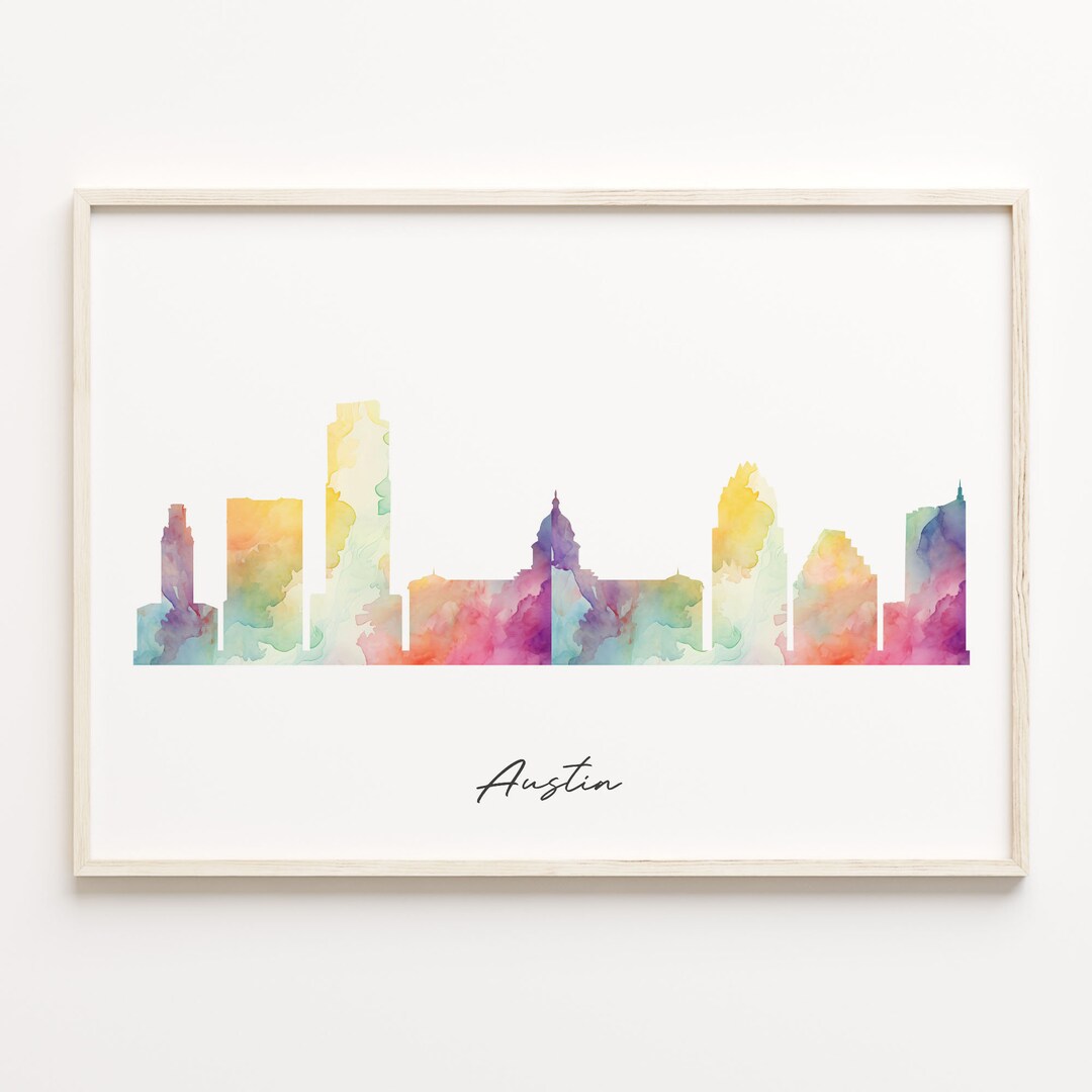 Austin Skyline Print, Watercolor Cityscape, United States Wall Art ...
