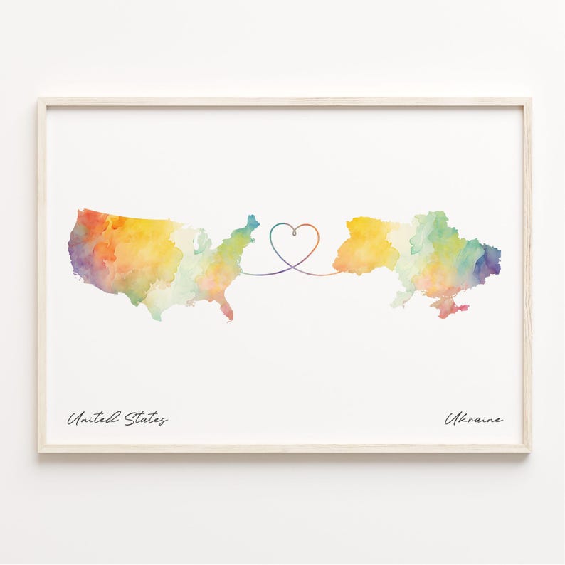 US Ukraine Watercolor Map Print, Dual Citizenship Gift, C23-188 - Etsy