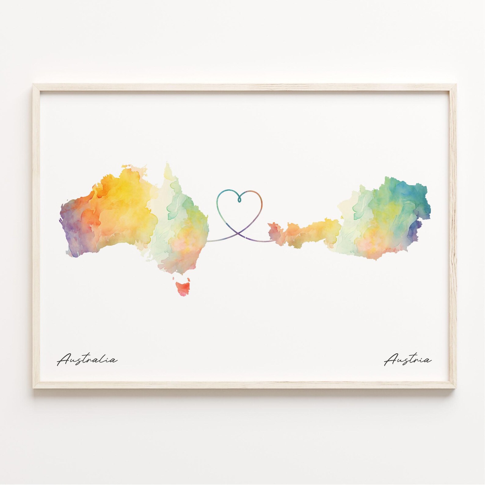 Australia to Austria Print, Watercolor Map Poster, Australian Gift ...