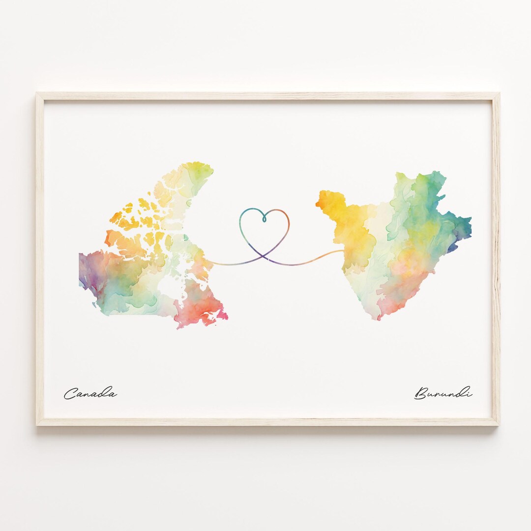 Canada to Burundi Print, Watercolor Map Poster, Burundian Gift, Travel ...