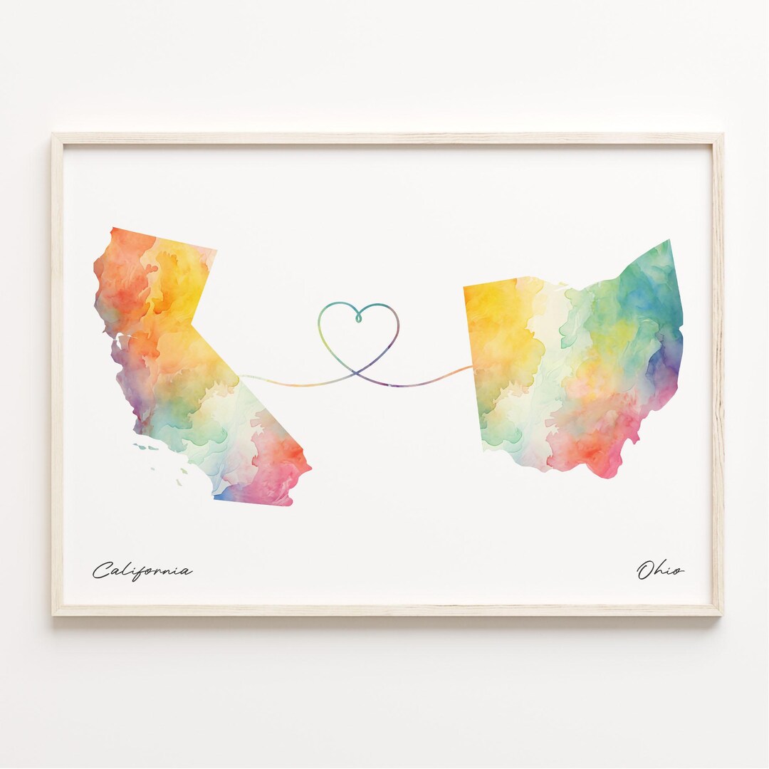 California to Ohio Print, Watercolor Map Poster, Ohioan Gift, Travel ...