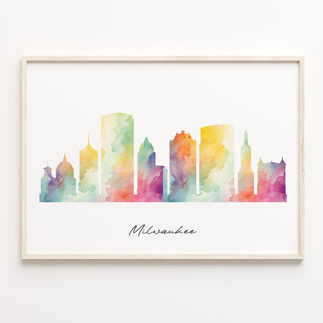 Milwaukee Skyline Print, Watercolor Cityscape, United States Wall Art ...