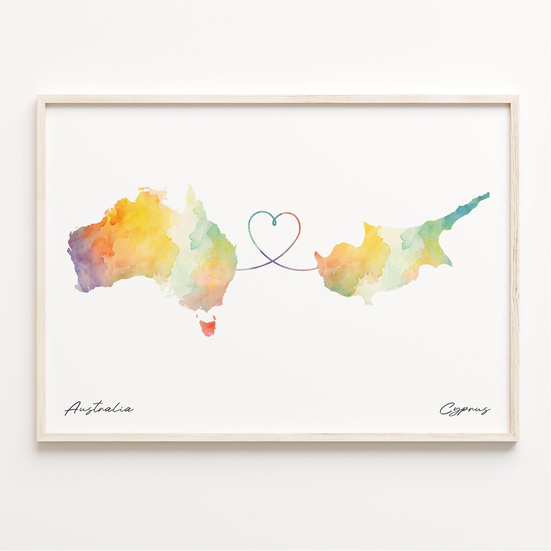 Australia to Cyprus Print, Watercolor Map Poster, Cuban Gift, Travel ...