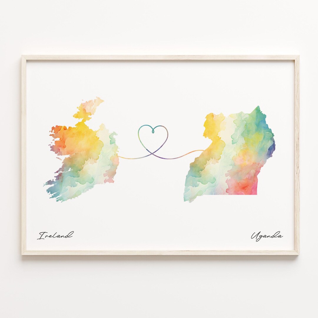 Ireland to Uganda Print, Watercolor Map Poster, Turkmen Gift, Travel ...