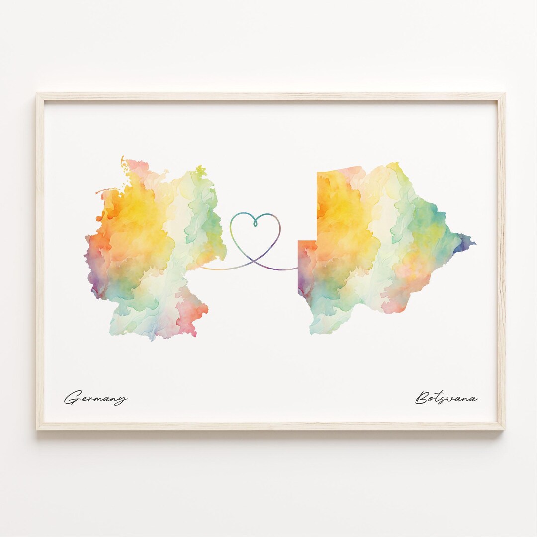 Germany to Botswana Print, Watercolor Map Poster, Motswana Gift, Travel ...
