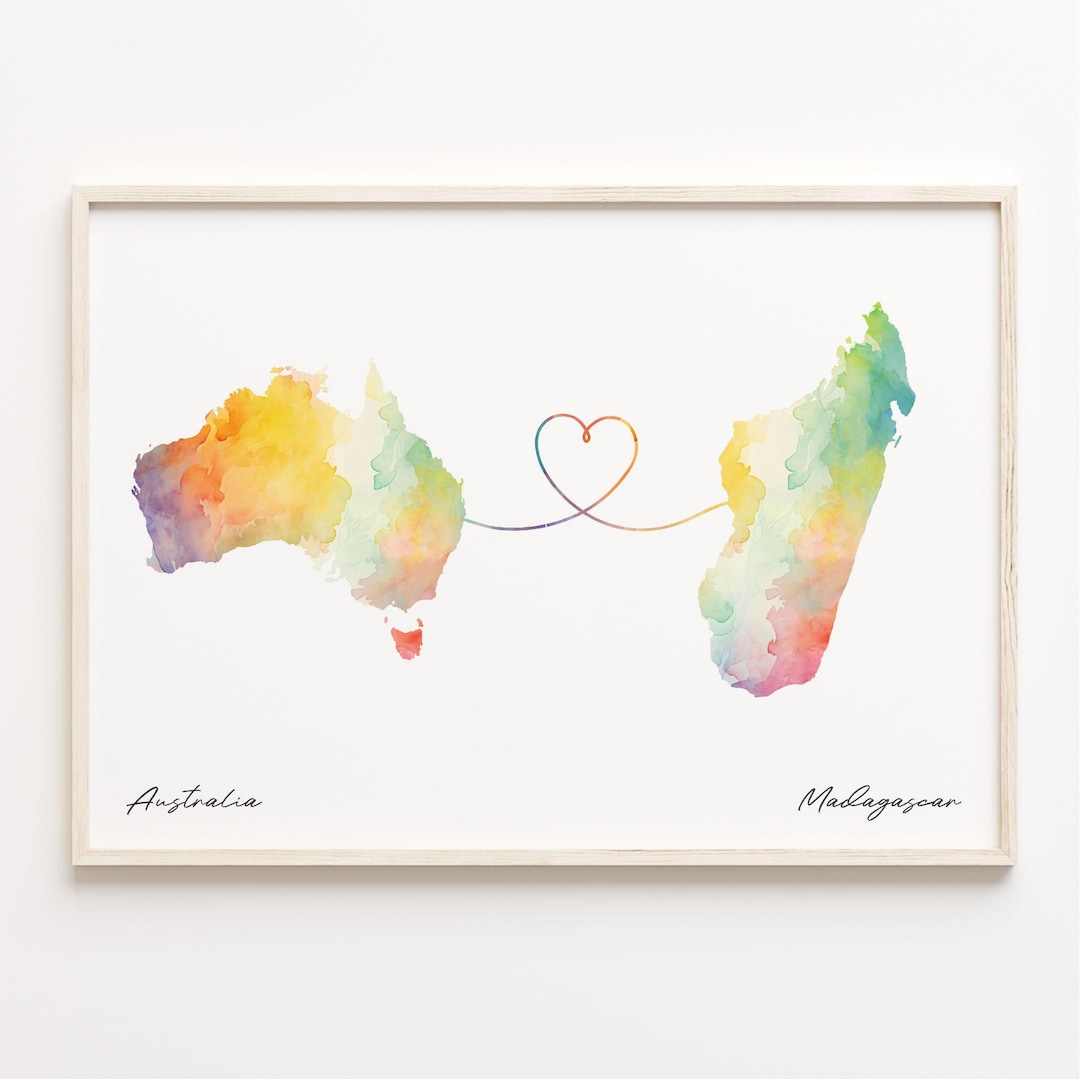 Australia Madagascar Watercolor Map Print: Country Connection Art - Etsy