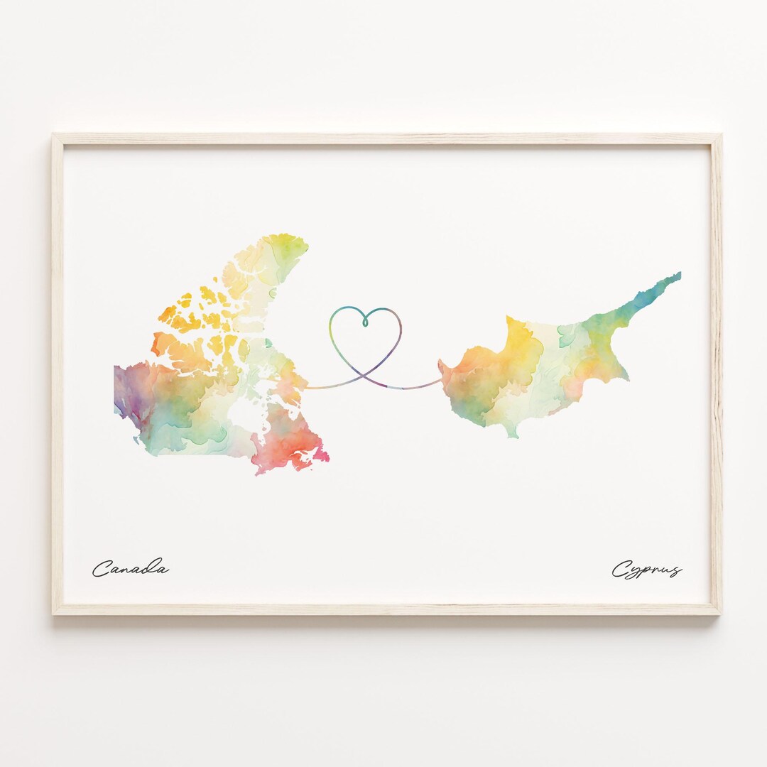 Canada to Cyprus Print, Watercolor Map Poster, Cuban Gift, Travel Wall ...