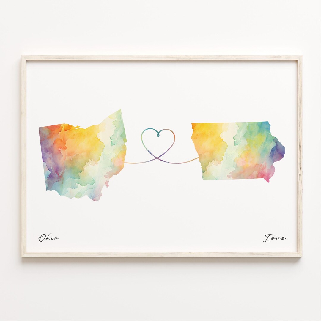 Ohio to Iowa Print, Watercolor Map Poster, Iowan Gift, Travel Wall Art ...