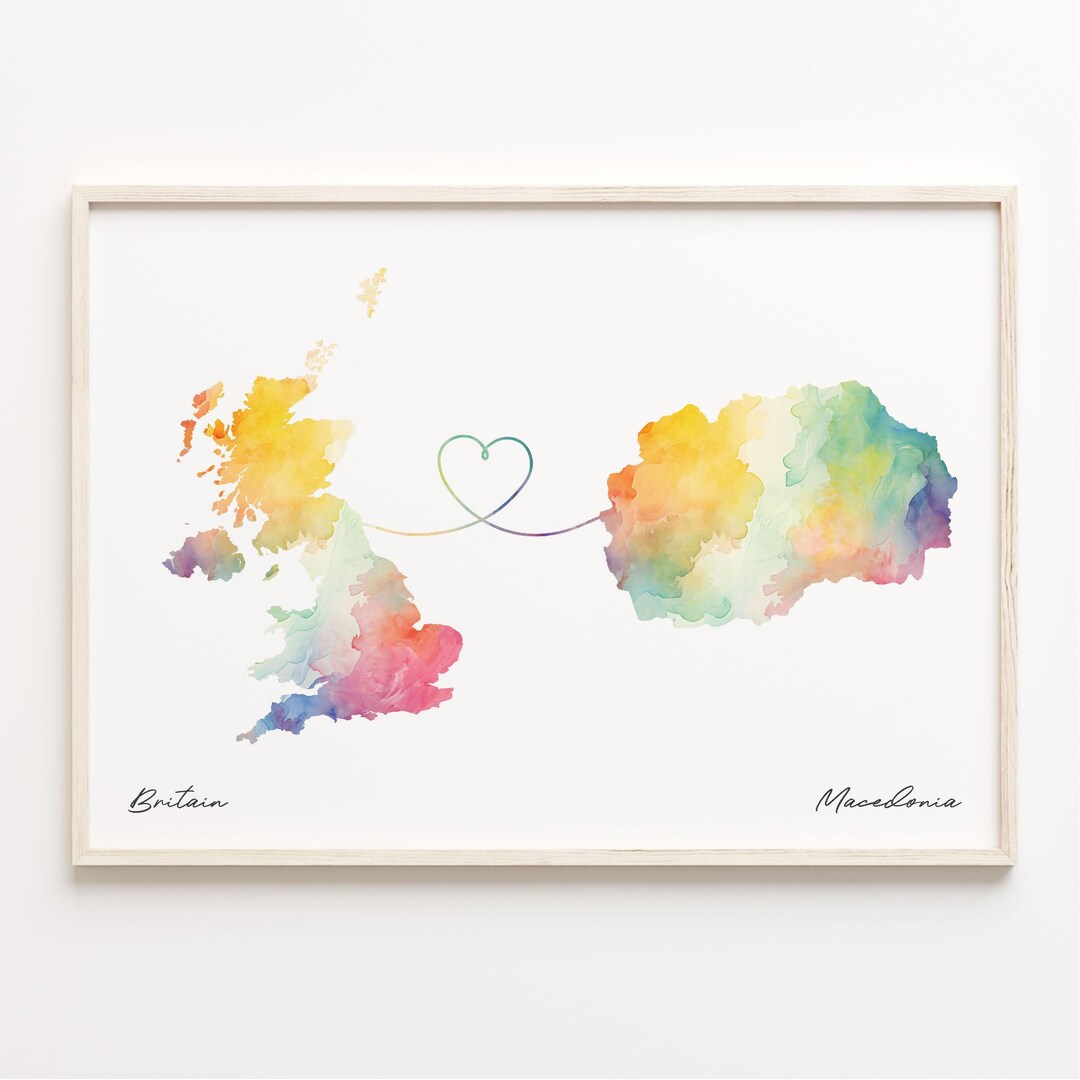 UK to Macedonia Print, Watercolor Map Poster, Macedonian Gift, United ...