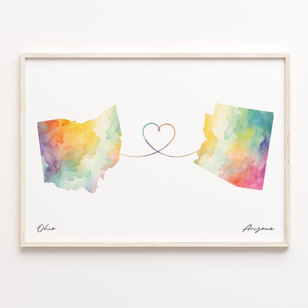 Ohio to Arizona Watercolor Map Print: Long Distance Love Gift - Etsy