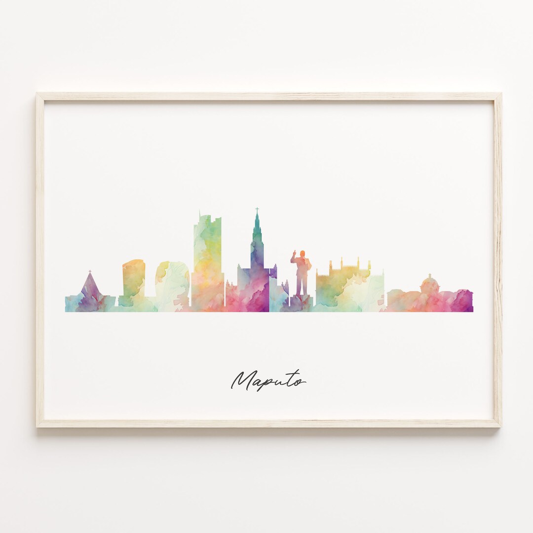 Maputo Skyline Print, Watercolor Cityscape, Africa Wall Art Poster ...