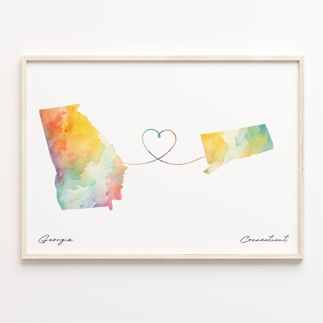 Georgia to Connecticut Print, Watercolor Map Poster, Connecticuter Gift ...