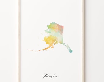 Alaska Watercolor Map - Etsy