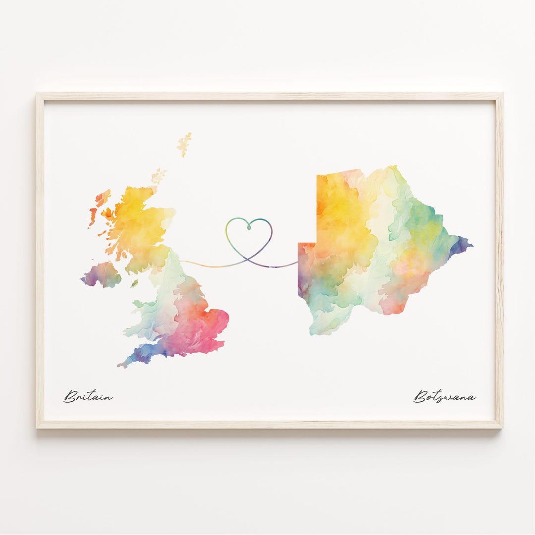 UK to Botswana Print, Watercolor Map Poster, Motswana Gift, United ...