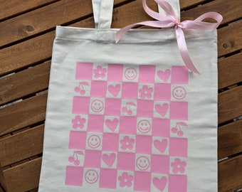 Reversible Pink Checkered Tote Bag With Pockets 15x15 - Etsy