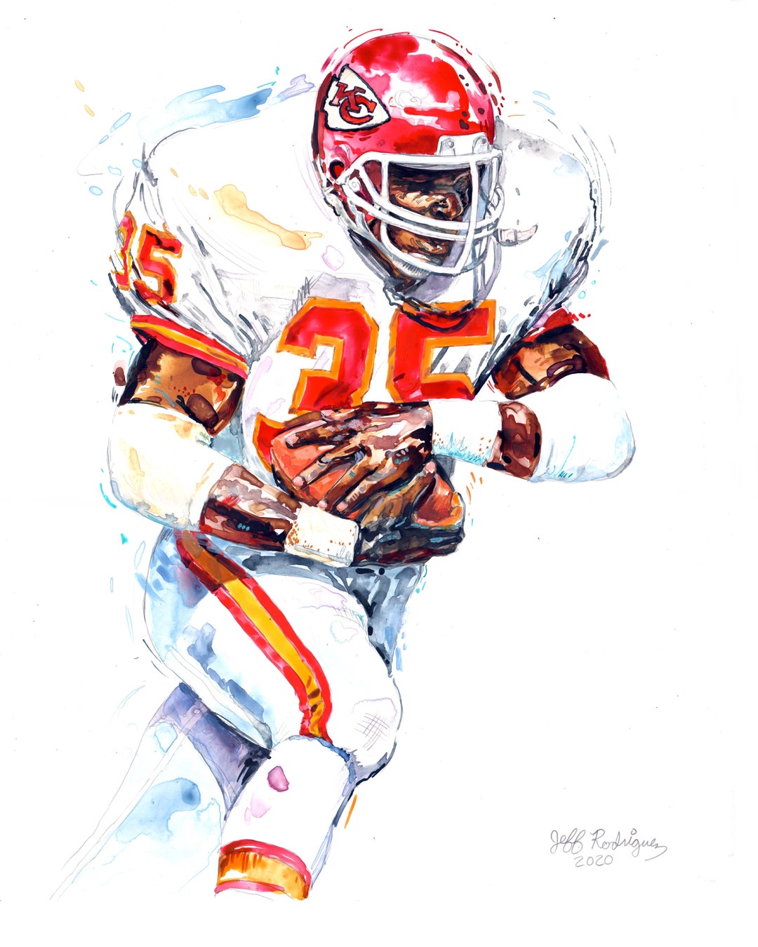 Watercolor Portrait Former Kansas City Chiefs Running Back - Etsy