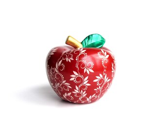 Large ceramic apple red ceramic apple with black iron stem