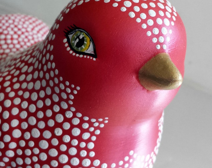 Birdie: Red and White Hand Painted Ceramic Bird - Etsy