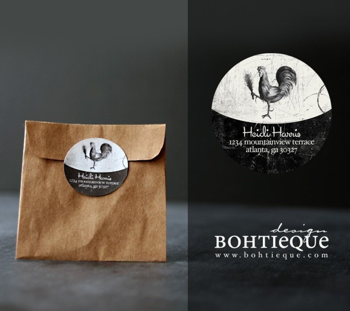 Vintage Rooster Personalized Return Address Label, Gift for Cooks, Set ...