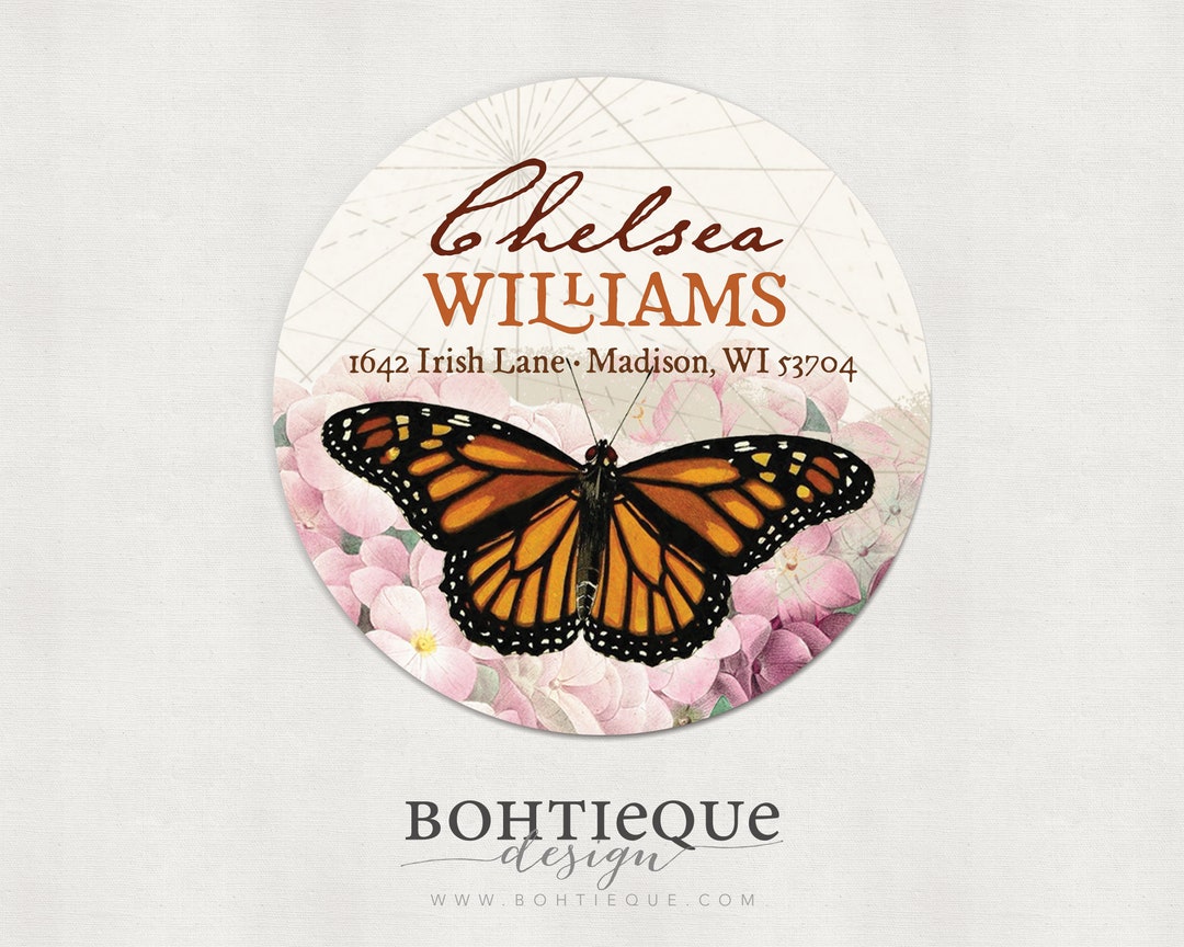 Chelsea Monarch Butterfly Return Address Labels, Gift for Nature Lover ...