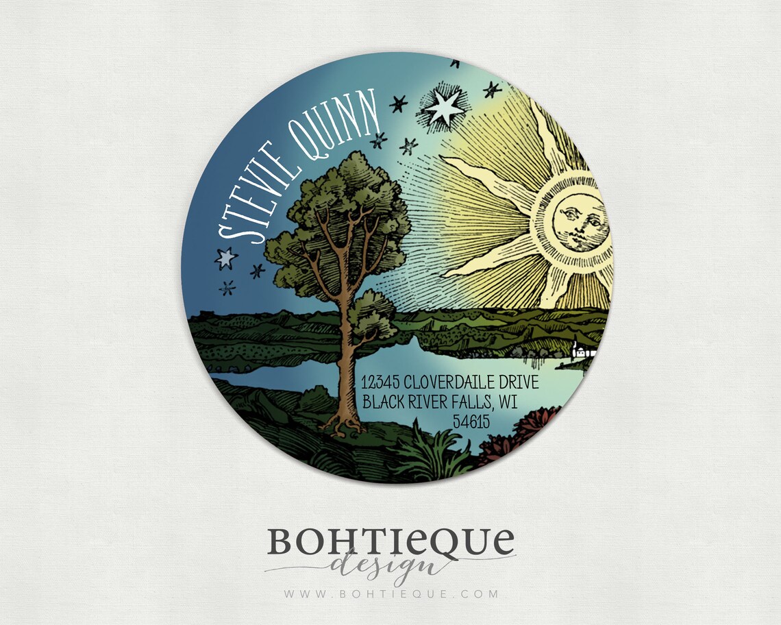 Celestial Woodcut Return Address Labels Custom Address | Etsy