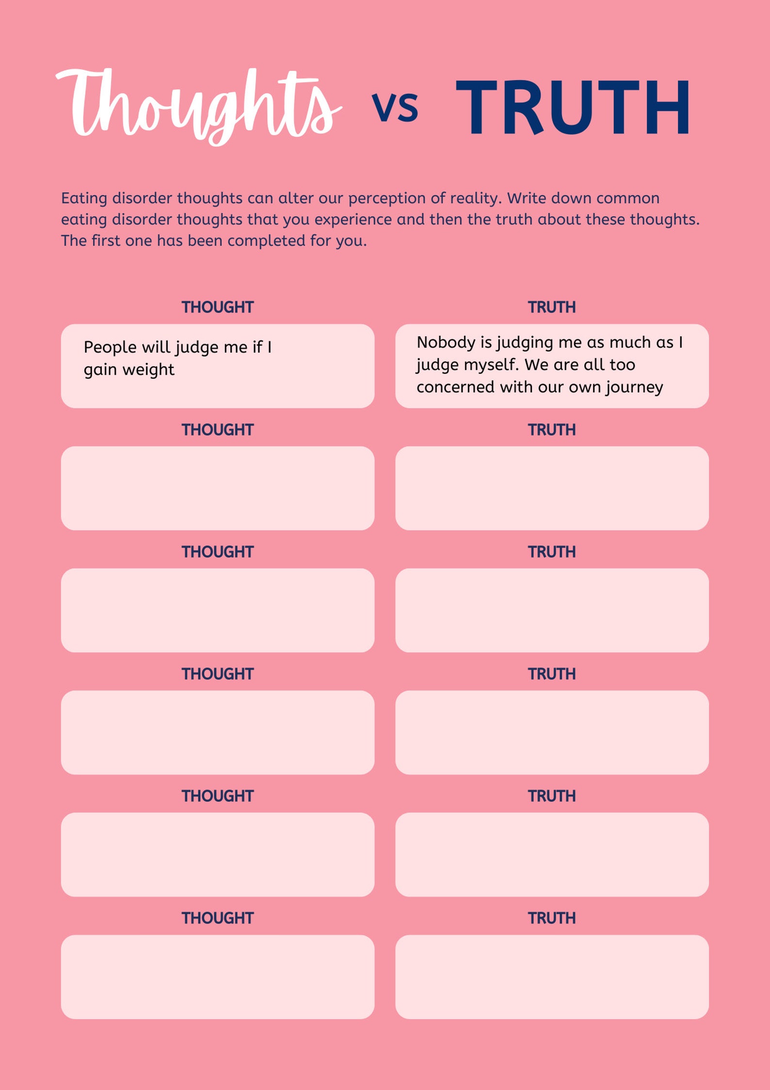 20 Eating Disorder Recovery Worksheets - Etsy